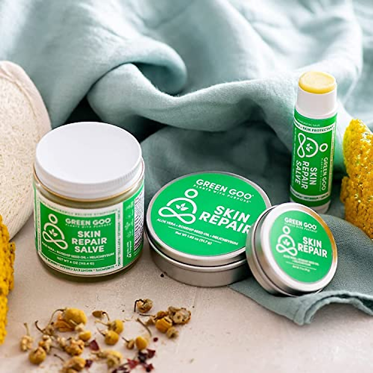 Green Goo Skin Repair Healing Salve, Natural Body & Face Moisturizer with Aloe Vera, Improves Skin's Appearance, Great for Scarring & Wrinkles, 4 Oz