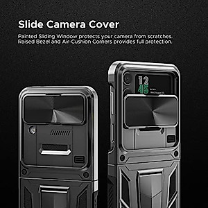 CASESTAR Military Armor Series Case for Samsung Galaxy Z Flip 4 / Z Flip 3，Build-in Kickstand & Camera Protection Sliding Cover - (Metallic Black)