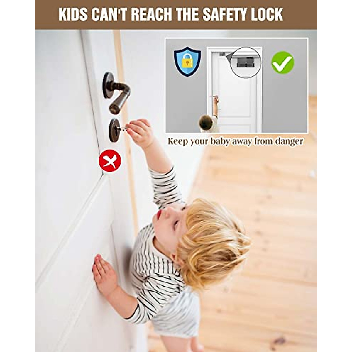 Child Proof Door Lock,Top Door Locks for Kids Safety,Front Door Child Safety Lock Made of Metal,Prevent Toddlers,Autistic Child,Pets & Dementia from Going Out,for Bedroom or Pantry(Black,2 Pack)