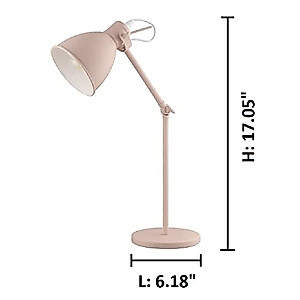 EGLO 204085A Priddy 17 inch Desk Lamp Plug-in Lighting for Living Room, Bedroom, Dorm, and Office, Pastel Apricot Pink