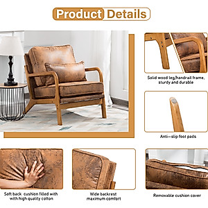 Hosnnile Accent Chair with Cushion, Mid-Century Modern Upholstered Single Reading Armchair with Hot-Stamping Cloth + Solid Wood Frame for Living Room, Bedroom, Lounge, Balcony (Brown)