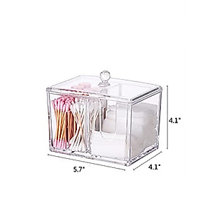 ZHXR Qtip Cotton Pad Holder Dispenser Cotton Ball and Swab Storage with Lid, Clear Acrylic Organizer for Bathroom and Cosmetic Storage