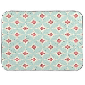 Flower Circle Pattern Dish Drying Mat 24"x18" Absorbent Machine Washable Hanging Fast Dry Pad Dish Protective Mat for Kitchen Countertop Heat Resistant Dinner Table Mat