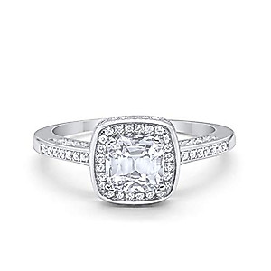 Blue Apple Co. Art Deco Vintage Style Halo Wedding Engagement Ring Round Simulated Cubic Zirconia 925 Sterling Silver Size-11