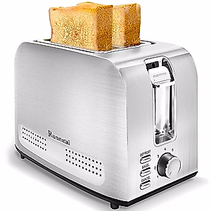 Runnatal 2 Slice Slot Toaster, Stainless Steel, Extra-Wide Slot Toaster with 7 Shade Settings, Silver Metallic