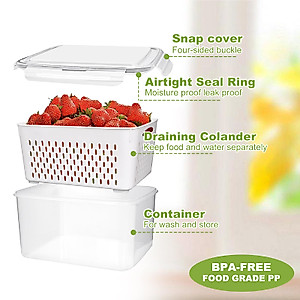 5 Pack Fruit Storage Containers for Fridge,Multi Food Storage Containers Removable Colander Storage Containers with Lid - Suitable for Fruits, Vegetables, Berries, Meat, etc