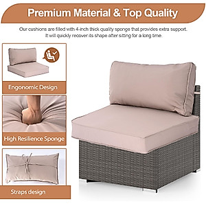 Hsohriif Outdoor Furniture Replacement Cushions,14-Piece Patio Cushion, Fit 7 Piece 6-Seater Wicker Rattan Furniture Conversation Set, Outdoor Cushion Liner&Cover (Khaki)