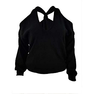 Women Sexy Cold Shoulder Long Sleeve Halter V Neck Loose Fit Knitted Sweater Pullover Tops L Black