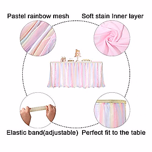MORPHO HELENA 6ft Pastel Tulle Table Skirt for Rectangle or Round Tables Pink Tutu Table Skirts Tablecloth for Princess Baby Shower Girl Birthday Party Cake Dessert Table Decorations