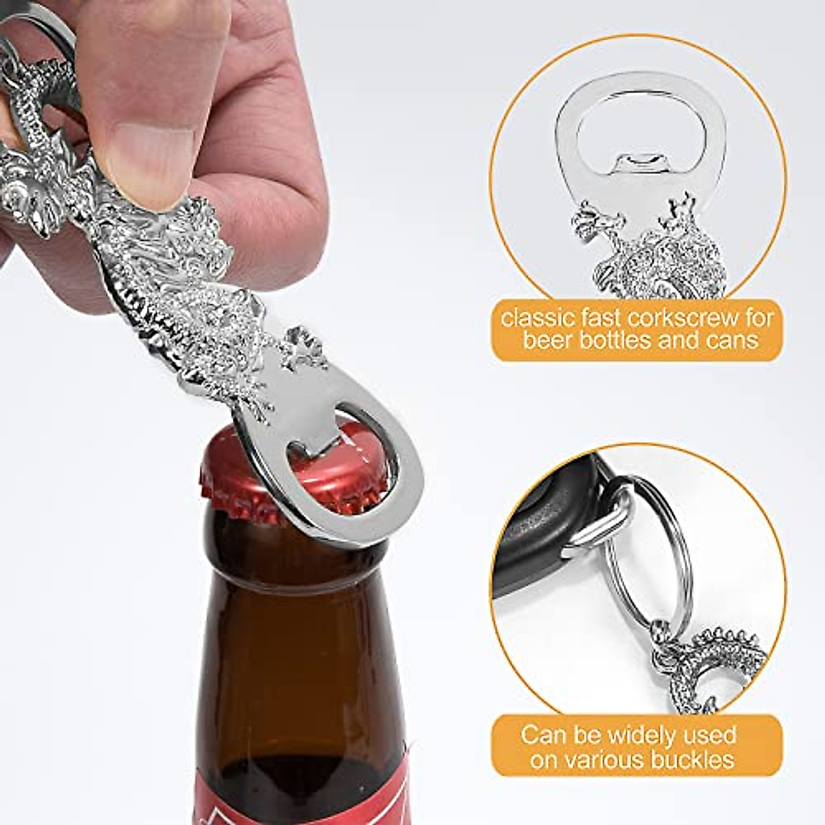 Keychain Beer Bottle Opener, Metal Dragon Shape Opener with Key Ring Chains Easy to Carry, Creative Gift APAPKPAR (silver)
