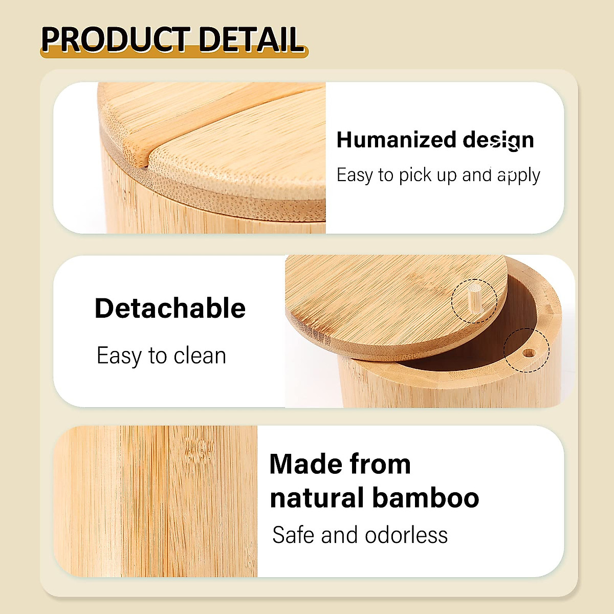 Salt Box Bamboo Salt Container with Swivel Lid, 2Pack Bamboo Salt and Pepper Box, Bamboo Salt Bowl Salt Cellar Easily Open and Seal Salt Holder Dish, Spice Cellar for Storing Salt Pepper Sugar Herbs