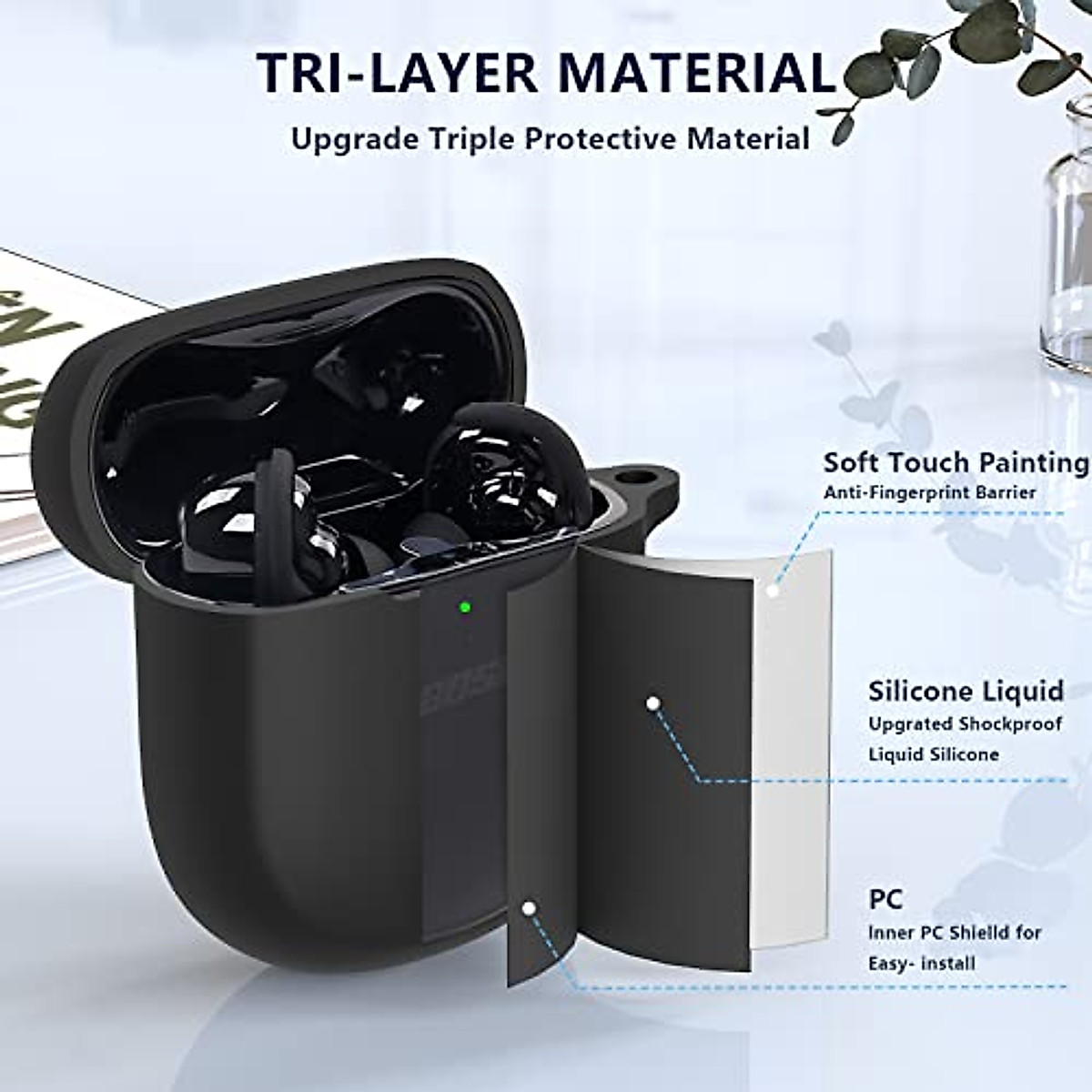 Case for Bose QuietComfort Earbuds II (2022),Bose Quietcomfort Earbuds ii Silicone Case Cover Cleaner Kit and Keychain Accessories(Black)