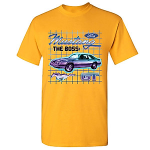 Ford Mustang GT The Boss T-Shirt Muscle Car Licensed Ford Men's Novelty Shirt Yellow X-Large