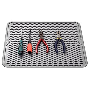 CROWATTS Reusable Silicone Dish Drying Mat,Clean Easily,Heat-Resistant Silicone Mat for Kitchen Countertops or Bars,Refrigerator or Drawer Liners,15.8" x 12"