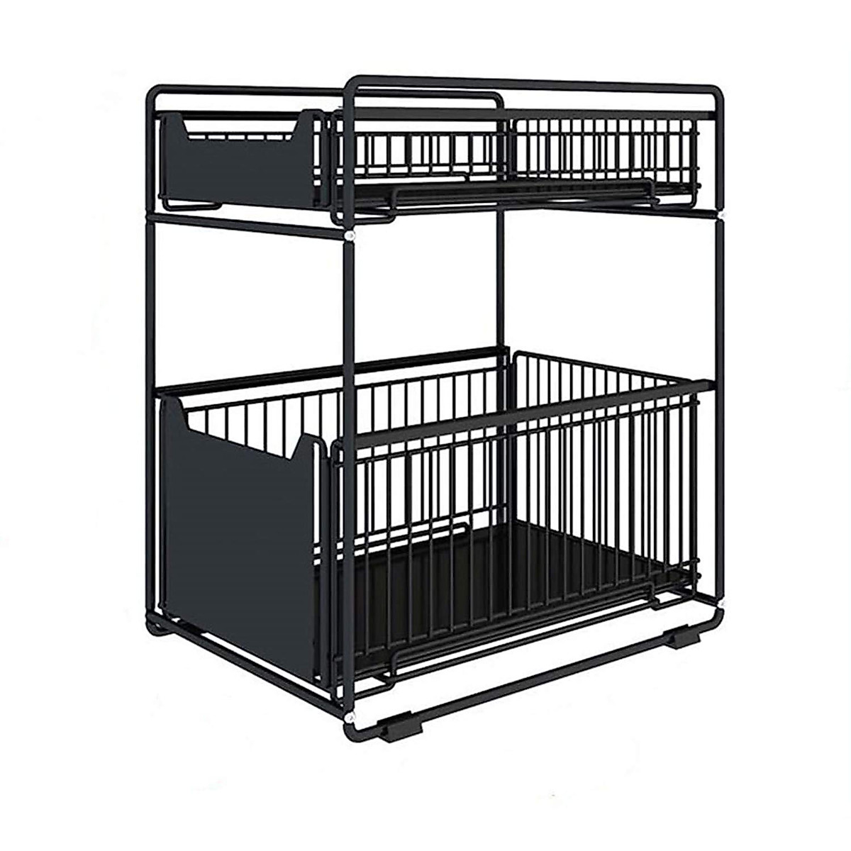 KirinRen Stackable 2-Tie Under Sink Cabinets Organizer With Sliding Storage Drawer, Pull Out Cabinets Organizer Shelf, Sliding Basket Organizer Drawer For Kitchen, Bathroom, Office (black)