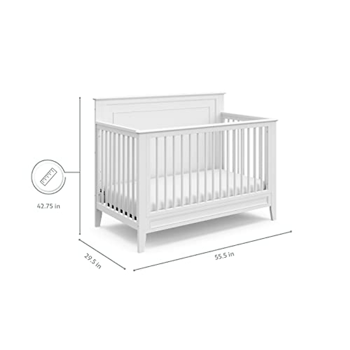 Storkcraft Solstice 5-In-1 Convertible Crib (White) – GREENGUARD Gold Certified, Converts to Toddler Bed and Full-Size Bed, Fits Standard Full-Size Crib Mattress, Adjustable Mattress Support Base