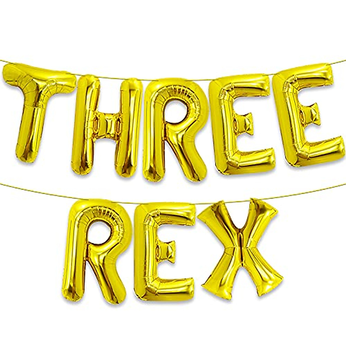 KatchOn, Huge Gold Three Rex Balloons - 16 Inch | Gold Three Rex Birthday Party Decorations | 3 Rex Birthday Decorations Boys | Three Rex Birthday Decorations Boys | Dinosaur Birthday Decorations