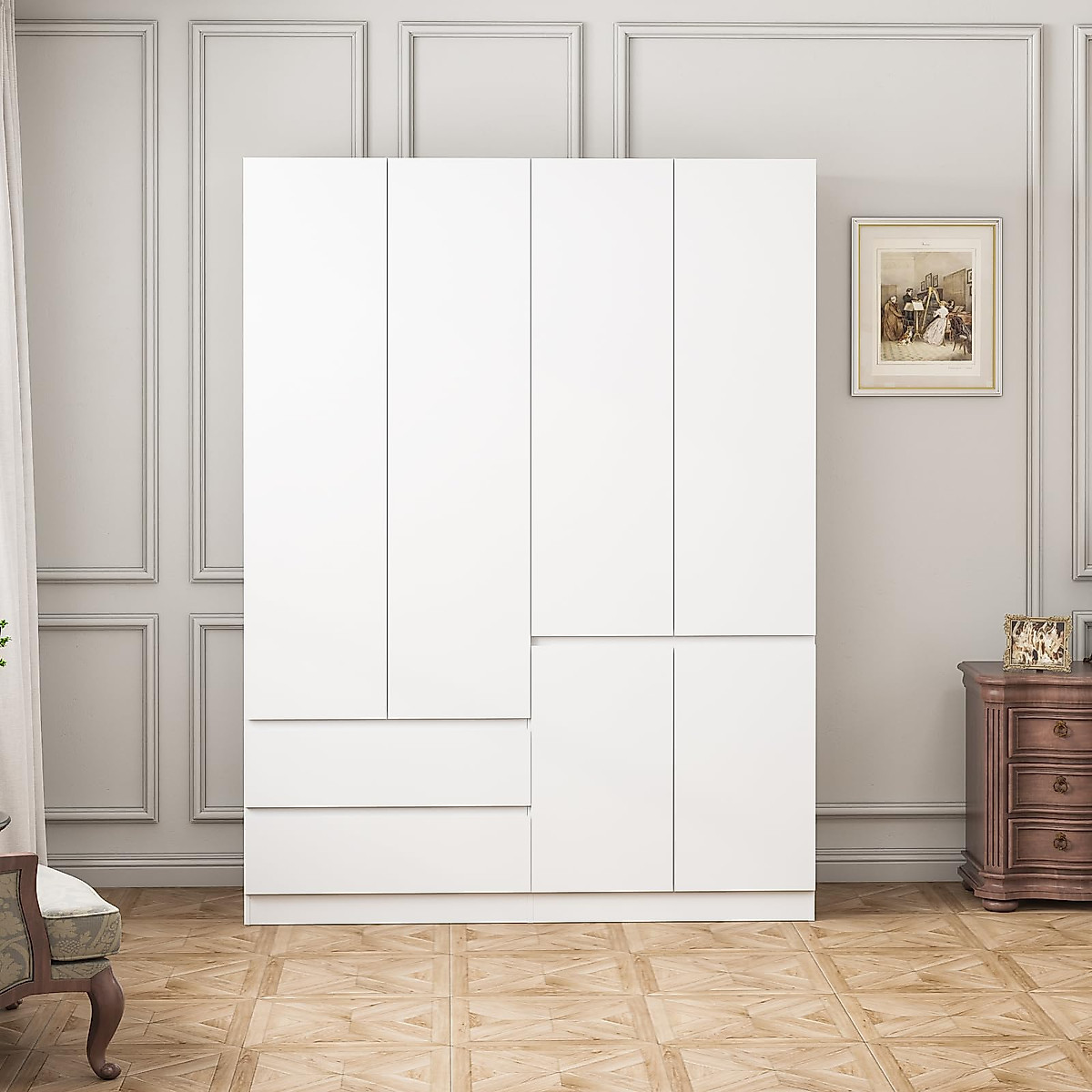 Jiaoun 78.74" 4-Door Armoire Wardrobe Closet, with Drawers and Shelves,Armoires and Wardrobes with Hanging Rod, Wooden Wardrobe Closet（White） 63" L x 20.39" W x 78.74" H