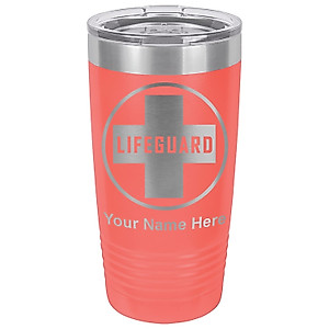LaserGram 20oz Vacuum Insulated Tumbler Mug, Lifeguard, Personalized Engraving Included (Coral)