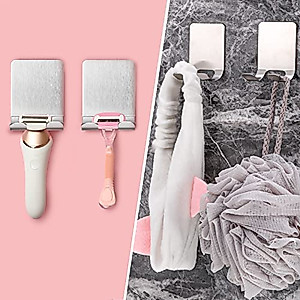 FRIUSATE 6 Pack Razor Holder for Shower Wall Shaver Holder Multi-Purpose Hook Stainless Steel Wall Hook Self-Adhesive Razor Shower Holder Bathroom Kitchen