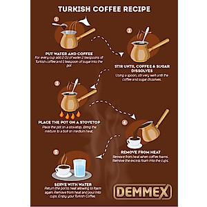 DEMMEX Thickest Copper Turkish Greek Arabic Coffee Pot Engraved Stovetop Coffee Maker Cezve Ibrik Briki with Wooden Handle & Wooden Spoon, for 3 People (Copper)
