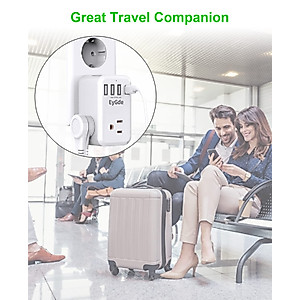 European Travel Plug Adapter, EyGde International Travel Power Adater 3 American Outlets with 1 USB Type C and 3 USB Charger, US to EU Plug Adapter for France, Germany, Greece, Italy, Israel, Spain