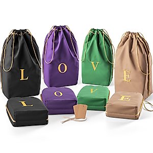 QitengBaPa 8 Pcs Gift Bags Drawstring for Christmas, Weddings, Baby Shower, Birthday Cloth Gift Bag Drawstring with Embroidered (15” Large/ 9.45” Small)