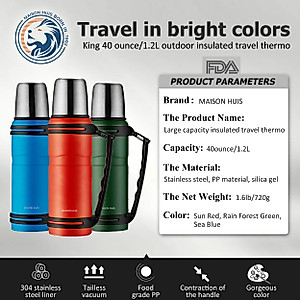 MAISON HUIS Double Wall Vacuum Water Bottle 64oz Comes with 2 Available Lids, Keeps Beverage Hot and Cold, Half Gallon 304 Food Grade Stainless Steel Water Bottle for Workout or Sports(Black)