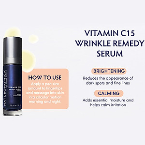 Naturopathica Vitamin C15 Wrinkle Remedy Serum for Face, Moisturizing and Brightening Serum with Hyaluronic Acid, Anti-Aging Face Serum for Men and Women, 1.18 fl oz