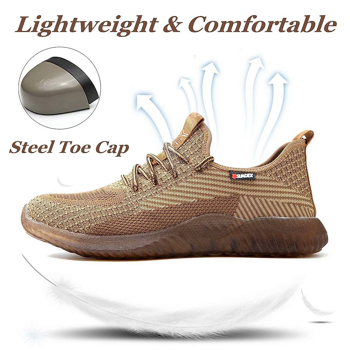 SUADEX Steel Toe Sneakers for Men Women Indestructible Steel Toe Shoes Lightweight Safety Shoes Puncture Proof Work Shoes Composite Toe Shoes Brown