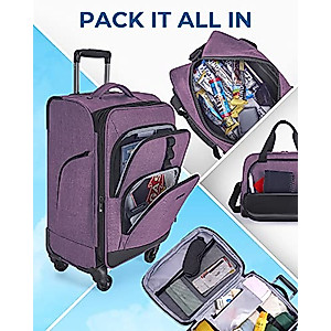 2 Piece Luggage Sets, BAGSMART Expandable 20 inch Carry on Luggage Airline Approved, Lightweight Carry on Suitcase with Spinner Wheels, Family Travel Suitcase Set with Duffle Bag - Violet