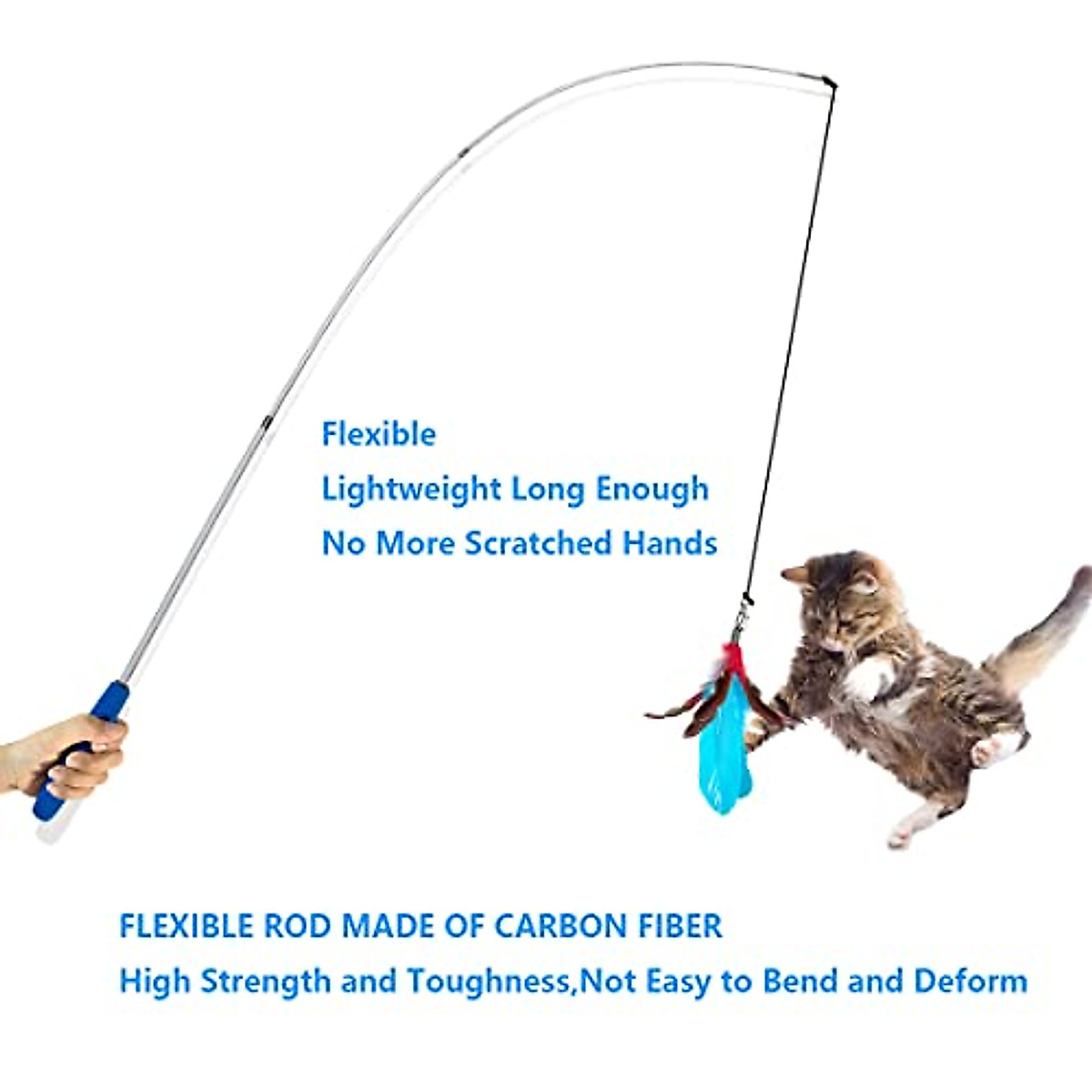 Vovamo Cat Toys for Indoor Cat，1PCS Retractable Cat Wand Toy and 5PCS Cat Feather Toys Refills and 1PCS Fish Teaser Refills, Interactive Kitten Toys Fishing Pole，Fun Toy for Cat Exercise