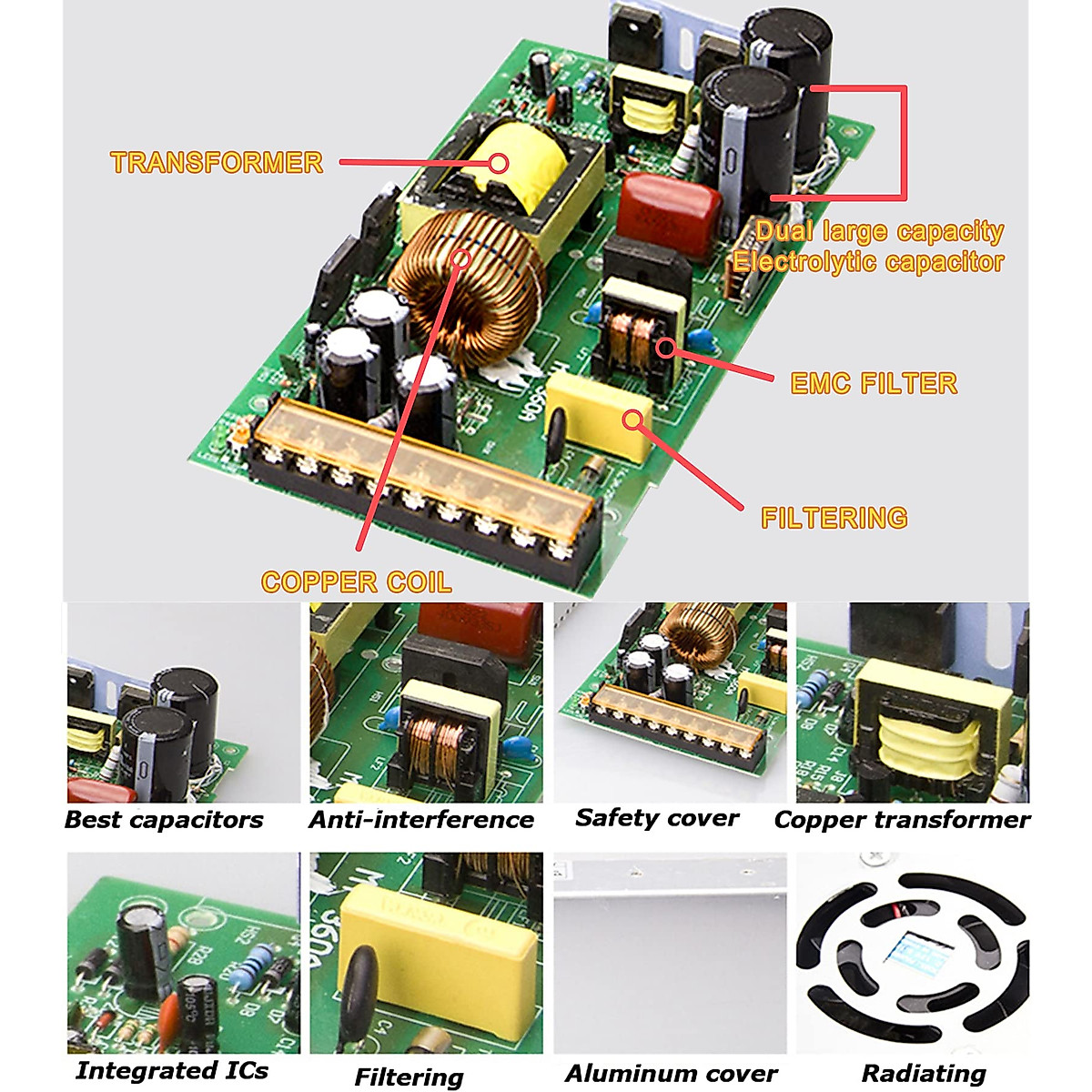DC 12V 30A Power Supply 360W Universal Regulated Switching AC to DC Converter AC 110V/220V (SMPS) Transformer Driver Adapter for LED Strip Light, CCTV Camera Security System, Radio, Computer Project