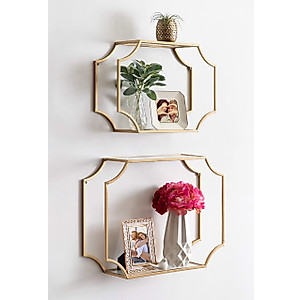 Kate and Laurel Ciel Modern Glam Metal Wall Shelf Set, Set of 2, Metallic Gold, Elegant Wall Decor and Storage