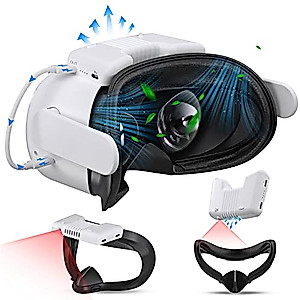 VR Face Pad for Oculus Quest 2, Upgraded Cooling Fan with 3 Cooling Speeds and 2-Brightness Tracking in Dark, Soft PU Face Cover Facial Interface for VR Accessories Fan Cooler with Charging Function
