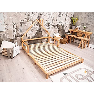 BUSYWOOD Toddler Bed - Alder Wood Bed for Kids - Montessori Twin Bed - Montessori Bed - House Bed Frame - Montessori Full Size Bed Frame (Model 3, Legs&Slats, Natural Wood)