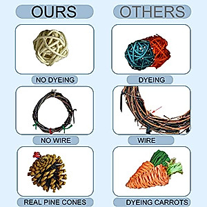 Rabbit Chew Toys for Teeth, Handmade Rabbit Toys for Bunnies, Natural Guinea Pig Chew Toys with Balls, Timothy Hay, Apple Wood for Chinchilla Gerbil