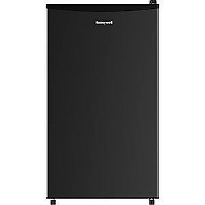 Honeywell Compact Refrigerator 3.3 Cu Ft Mini Fridge with Freezer, Single Door, Low noise, Removable Shelves, for Bedroom, Office, Dorm with Adjustable Temperature Settings, Black