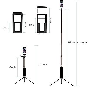Bluetooth Selfie Stick with Tripod, Remote 59Inch MFW Extendable Monopod with Tripod Stand for iPhone 12/12PRO /11/11PRO/X/XS max/XR/XS/8/7/6/Plus,Tablet,Samsung S7/S8/S9,Android,GoPro Cameras