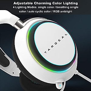 targeal PC Gaming Headset with Microphone for PS5/PS4/Switch/PC/Laptop/Mac - USB Wired 7.1 Surround Sound Gamer Headphone with Noise Canceling Mic - 4 Modes RGB- White Headset