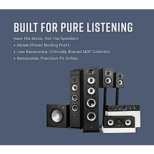Polk Monitor XT60 Tower Speaker - Hi-Res Audio Certified, Dolby Atmos, DTS:X & Auro 3D Compatible, 1" Tweeter, 6.5" Dynamically Balanced Woofer, (2) 6.5" Passive Radiators (Single, Midnight Black)