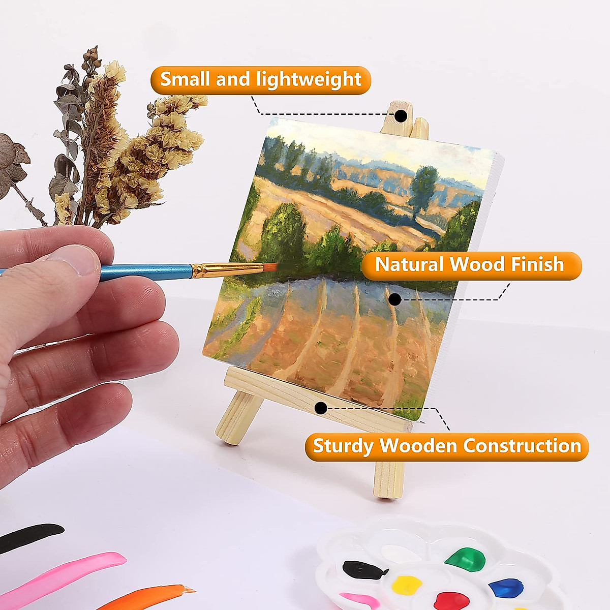 UHBYJM 32 Pack Mini Canvas and Easel,4 x 4 Inch Stretched Mini Canvases Small Painting Canvas with Mini Easel,Art Canvases Small Canvases for Kids Painting Party Craft Acrylic Pouring Oil Water Color