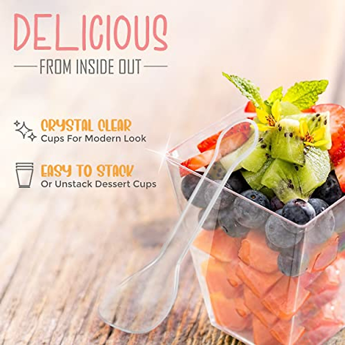 50pack 5oz Clear Plastic Dessert Cups With Lids And Spoons - Mini Parfait Cups With Lids - Appetizer Cups For Parties Small Dessert Cups With Spoons (50 Cups + 50 Lids + 50 Spoons)