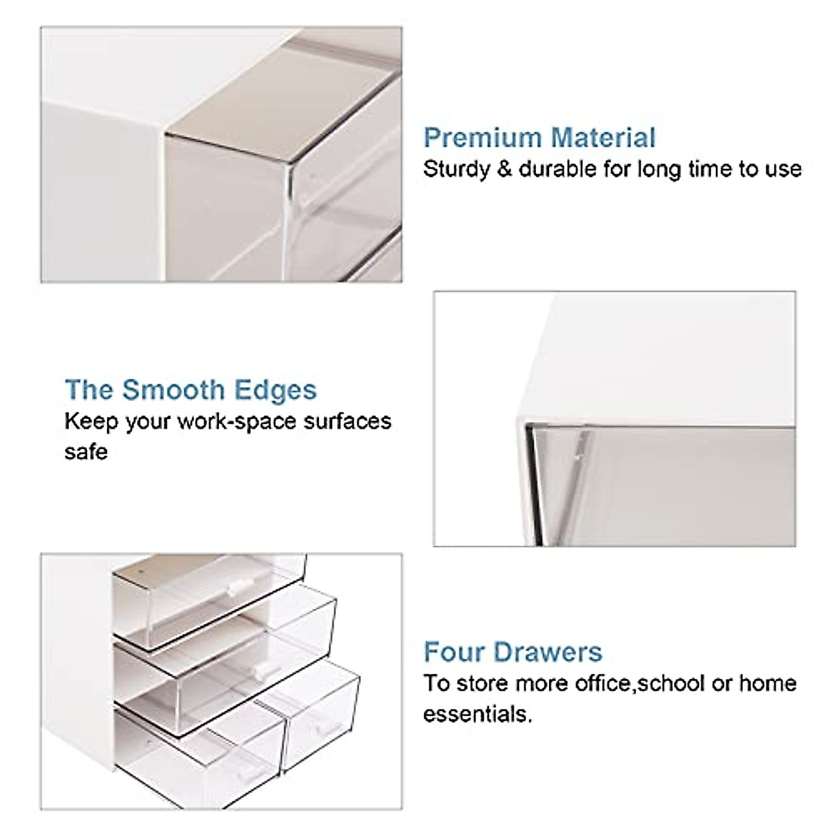 Comix Desk Organizer with Drawer, Desk Storage Box with 4 drawers, Plastic Office Stationery Supplies Organizers, Desktop Organizer for Office School Home (White)