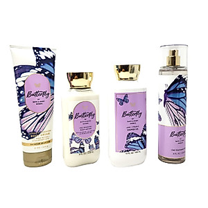 Bath and Body Butterfly Deluxe 7pc Gift Set includes Fine Fragrance Mist, Body Cream, Lotion, Shower Gel, Cello Bag, Ribbon, and Tag