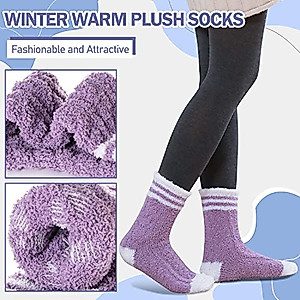 ANTSANG Womens Fuzzy Socks Slipper Winter Fluffy Cozy Cabin Warm Soft Fleece Comfy Home Christmas Gift Stocking Stuffers for Teen Girls(Mix Color A (6 Pairs))