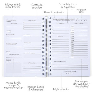 Daily Alignment Journal: Habit Tracker, Mindfulness Journal, Hourly Planner | Happiness & Productivity | Undated Hardcover Spiral Planner, White Journal for Mental Health - Wellness Gift Ideas