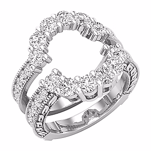 Dazzlingrock Collection Round Lab Grown White Diamond Miligrain Edge with Leaf Carved Design Wedding Enhancer Band for Her (1.99 Ctw) in 14K White Gold Size 9