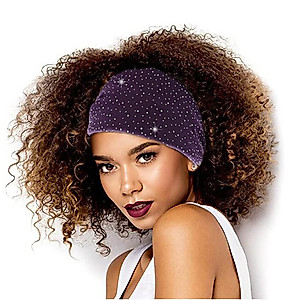 CAKURE Crystal Wide Headbands Rhinestone Head Bands Black Turban Headband Elastic African Head Wraps Sport Hair Bands for Women and Girls Pack of 3