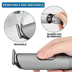 PRITECH Hair Trimmer for Men, Rechargeable Hair Clippers, Beard Trimmer, Home Haircut Kit, Cordless Barber Grooming Sets, Waterproof Body Trimmer, Groin Hair Trimmer, Nebula Gray